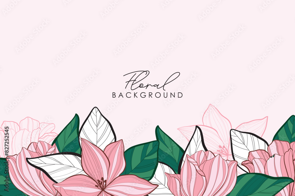 lily flower line art background vector. Natural botanical elegant ...
