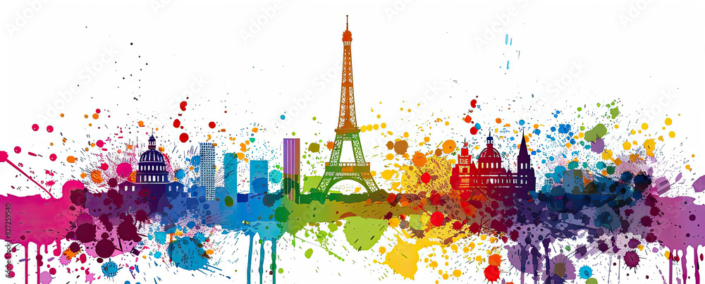 Colorful abstract Paris skyline with the Eiffel Tower and other ...