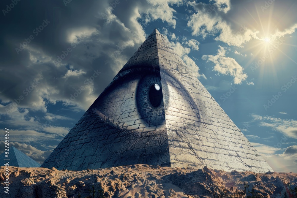 Mystical Pyramid with All-Seeing Eye Symbolism Against a Dramatic Sky ...