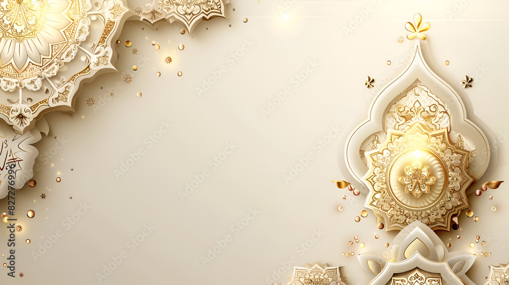 Elegant islamic background with d white and gold arches lanterns and ...