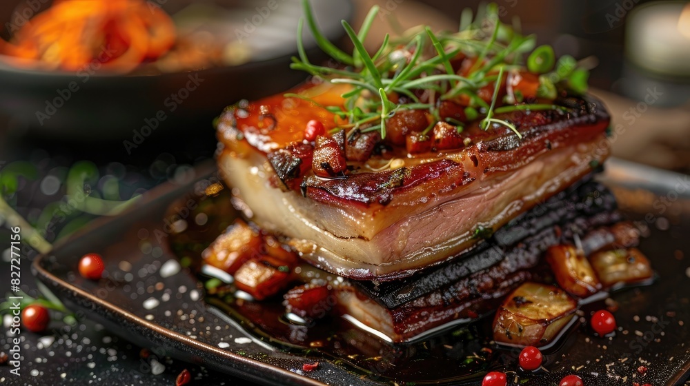 Succulent triple-layered pork belly, boasting crispy skin and tender ...