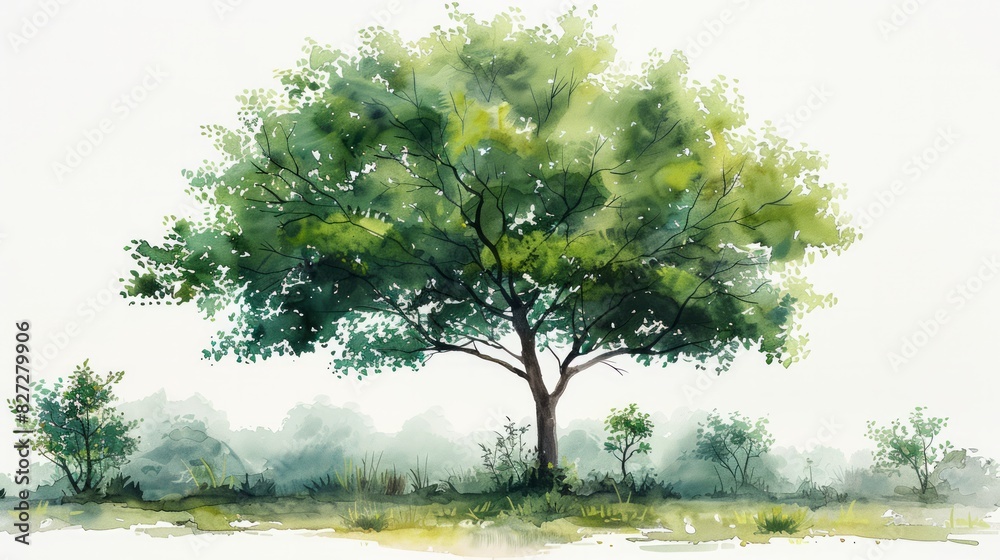 Minimalist 2024 design featuring a vector watercolor green tree top ...