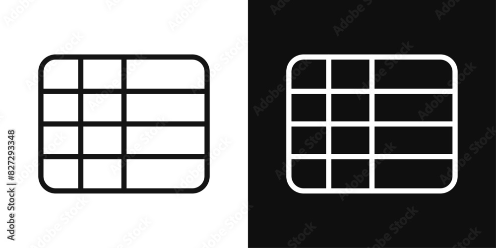 Table layout icon set. Web excel data table vector icon in spreadsheet ...