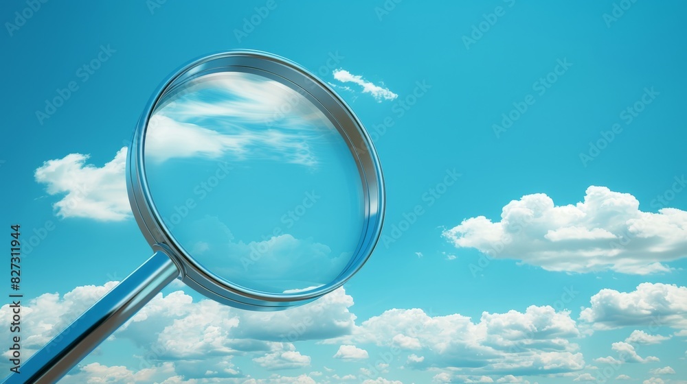 Vibrant Sky Blue Background with Magnifying Glass Icon. Explore ...