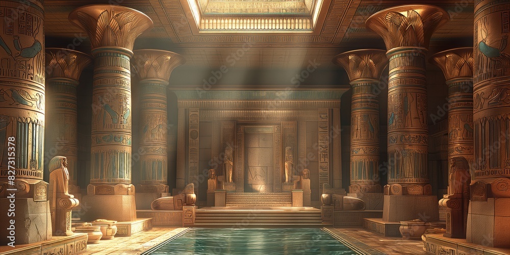 throne room of an ancient Egyptian Pharaoh, stone column Stock ...