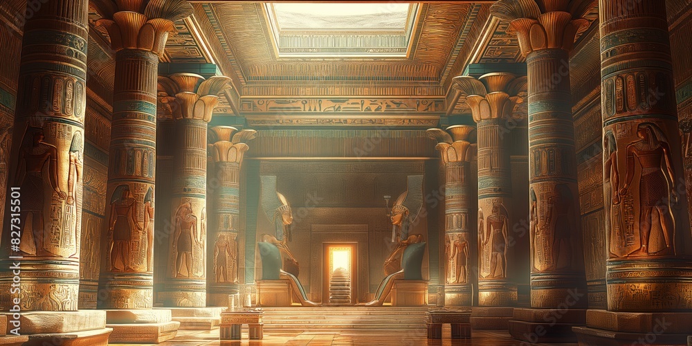 throne room of an ancient Egyptian Pharaoh, stone column Stock ...