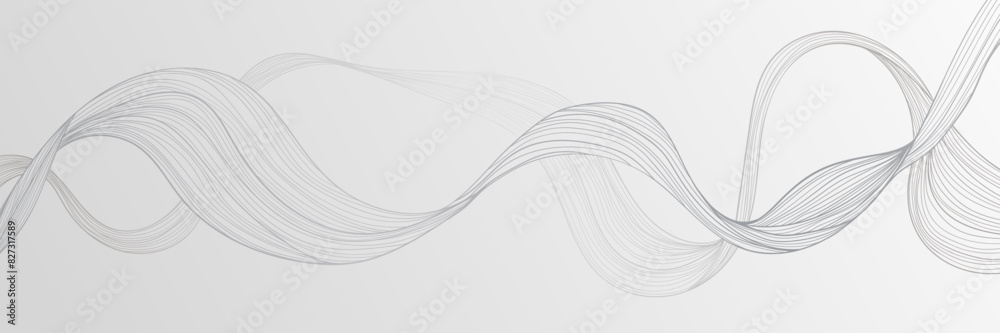 Abstract flowing silver waves on grey background. Line art design ...