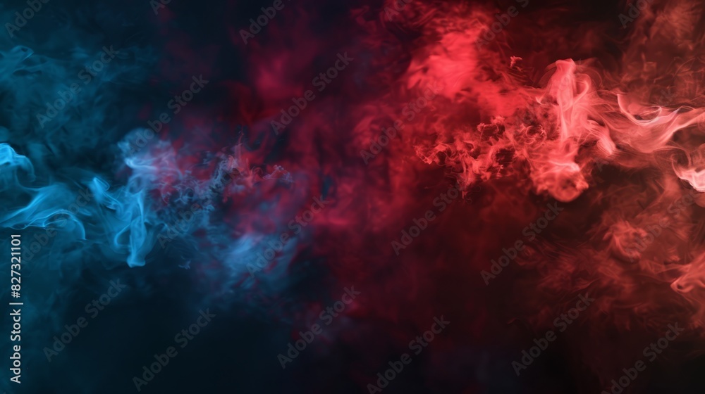 Luminous clash: vibrant blue vs red smoke effect on black vector ...