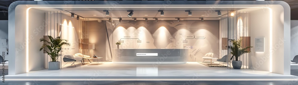 front view expo stand with main feature interactive electronic table ...