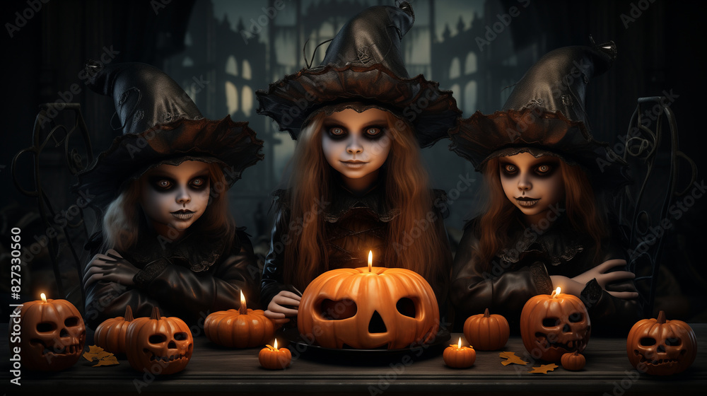 Three little sister witches who show up on Halloween, Generative AI ...