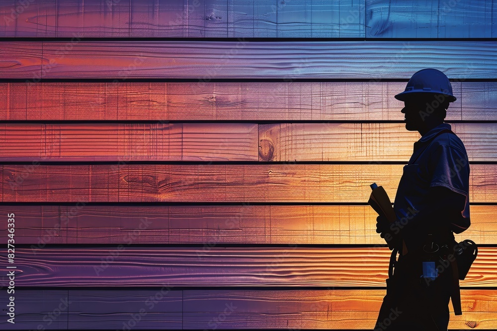 A siding installers silhouette with a midrange view background filled ...