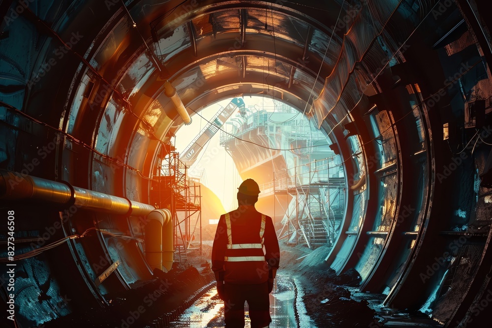 A tunnel engineers silhouette with a midrange view background featuring ...