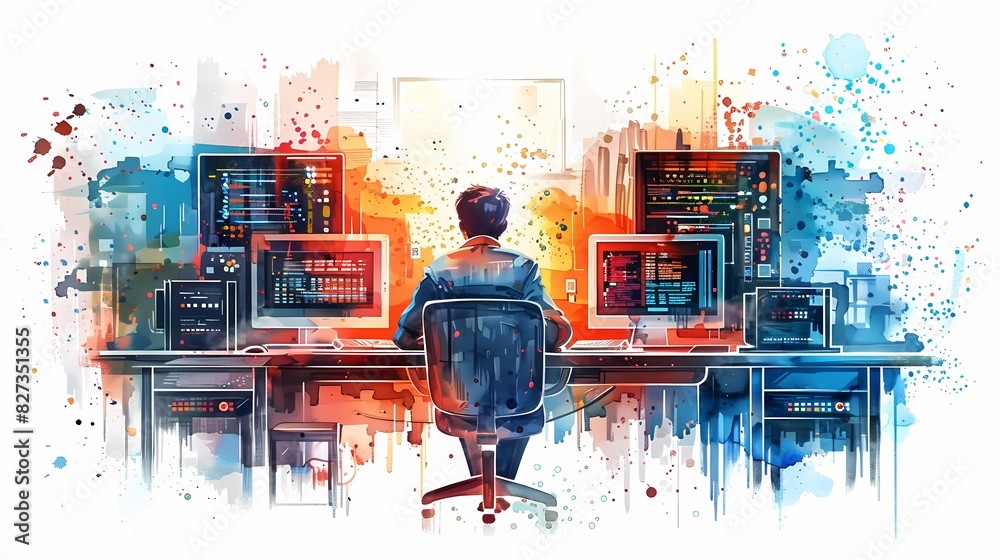 Visualize a flat design of a network admin configuring firewall ... Visualize a flat design of a network admin configuring firewall ...