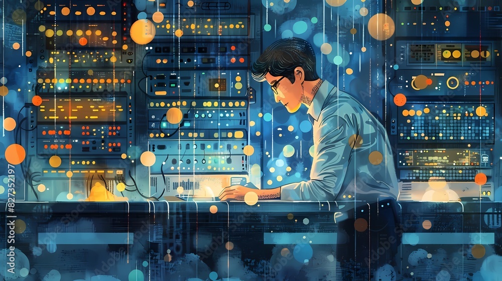 Visualize a flat design of a network admin configuring firewall ... Visualize a flat design of a network admin configuring firewall ...