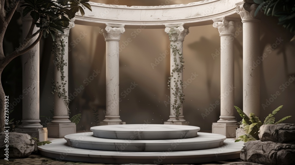 3D Roman and Greek Luxury White Podium with Columns, Classic Ancient ...