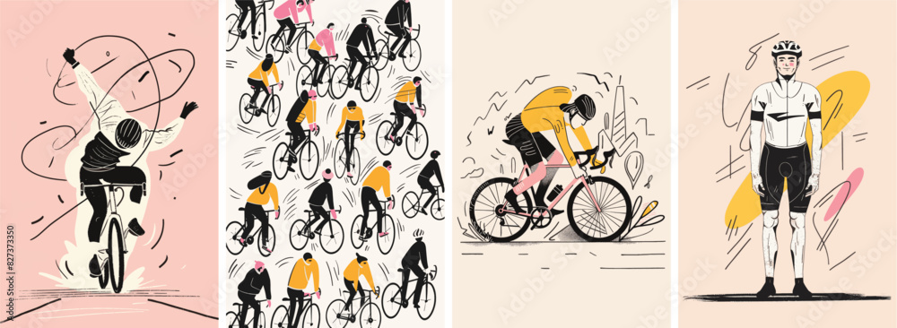 Collection of minimal road bike racing poster cover designs. Abstract ...