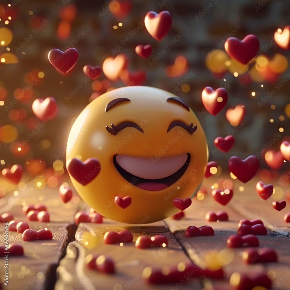 Emotional AI: A Smiling Emoji Amidst a Blur of Hearts Stock ...