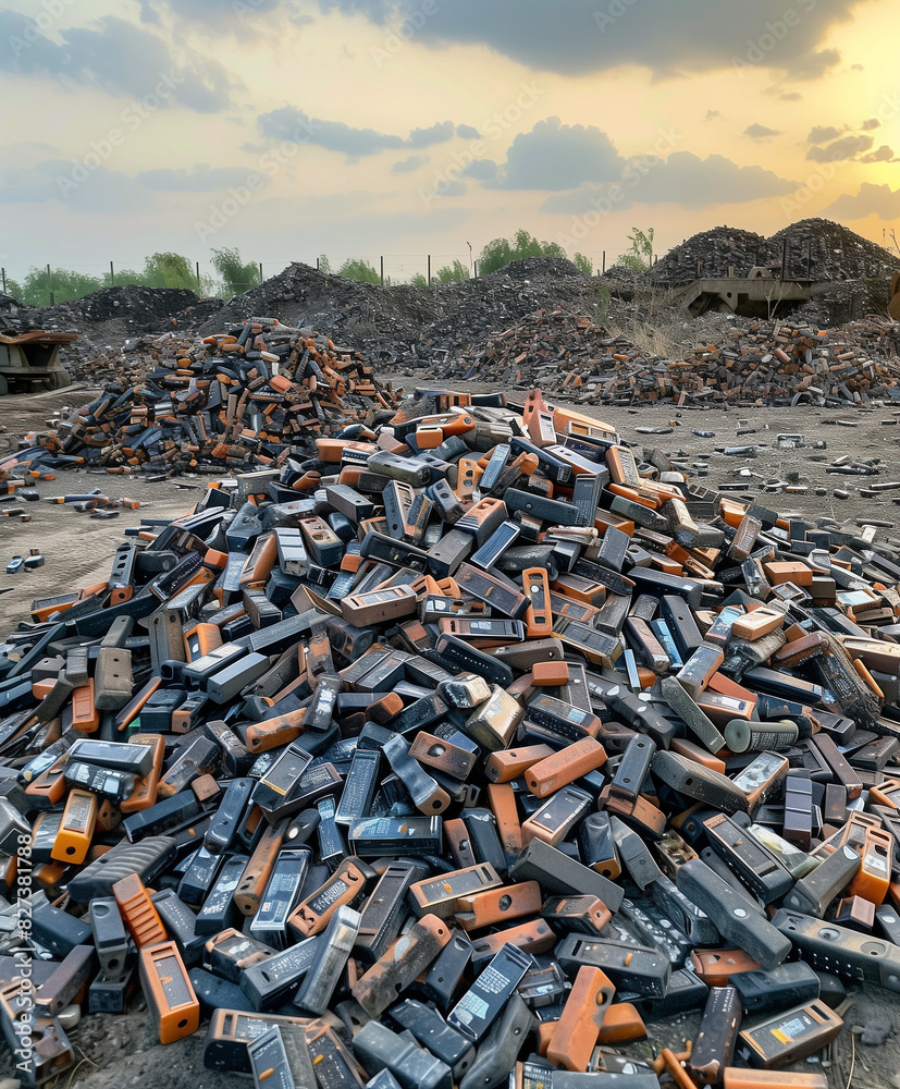 pile of batteries in a battery dump. pollution and recycling Stock ...