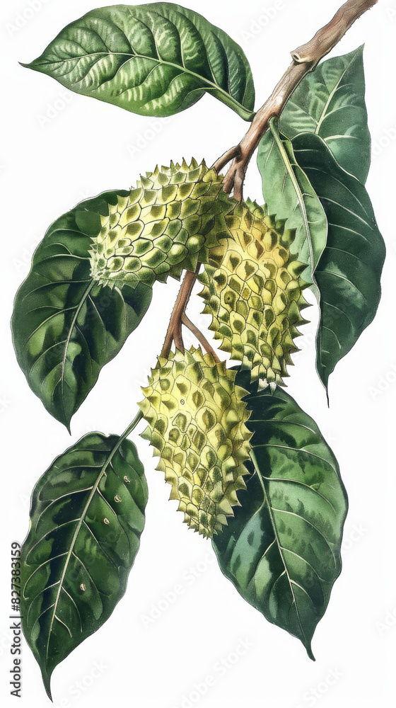 Vintage botanical sketch of a soursop tree with fruit.academy ...