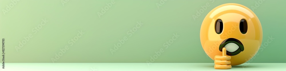 shushing emoji on a light green background with space for copy The ...