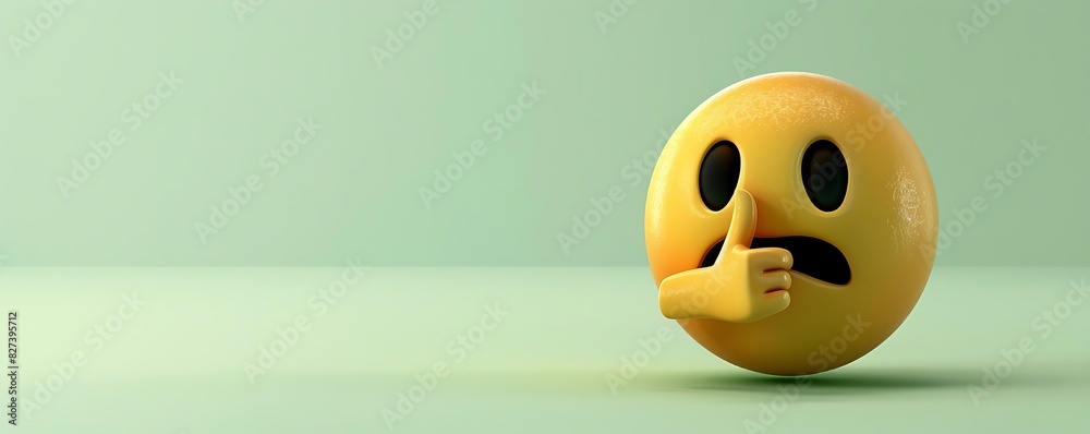 shushing emoji on a light green background with space for copy The ...