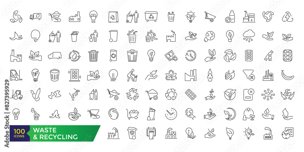 Waste and recycling line icons. Garbage disposal. Trash separation ...