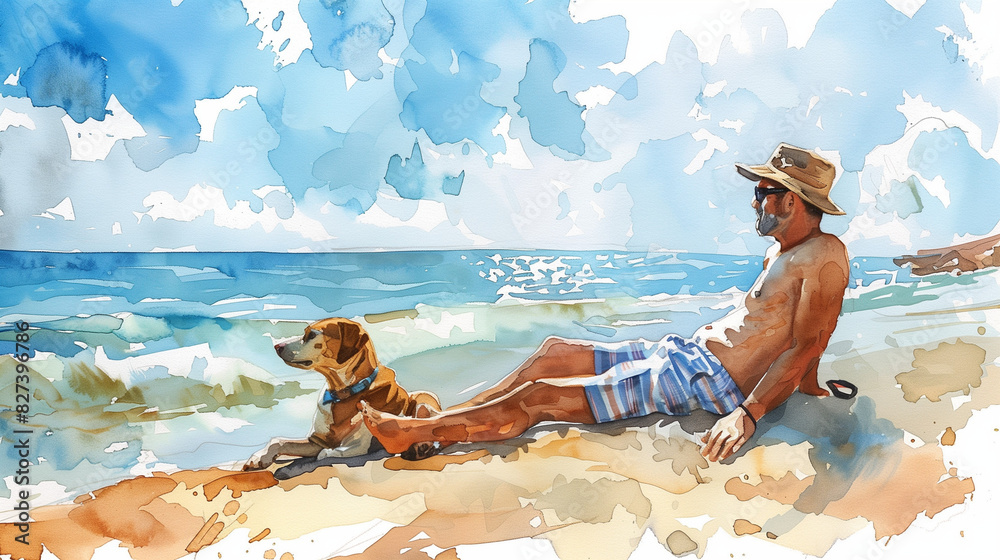 man and dog, man and dog at the beach, furry friend, loyal friend ...