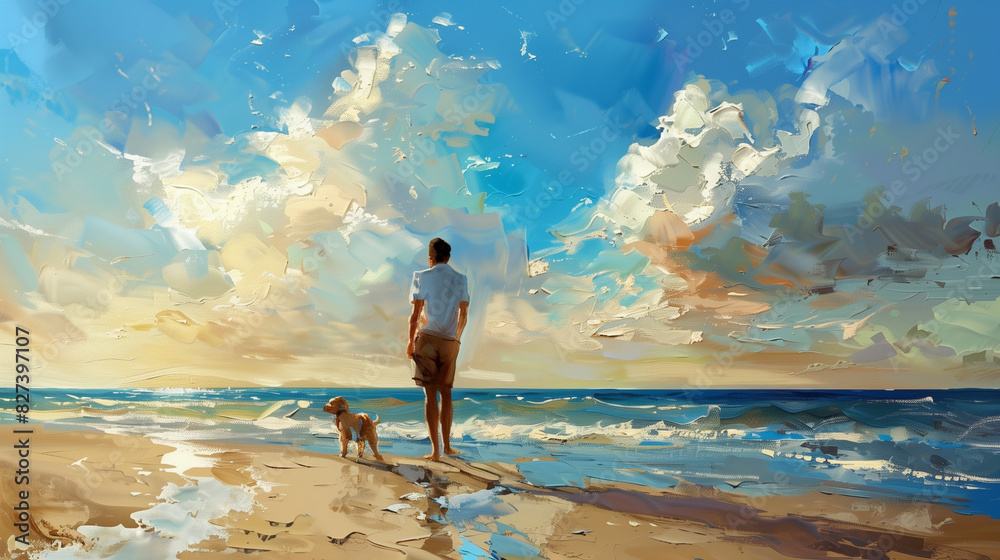 man and dog, man and dog at the beach, furry friend, loyal friend ...