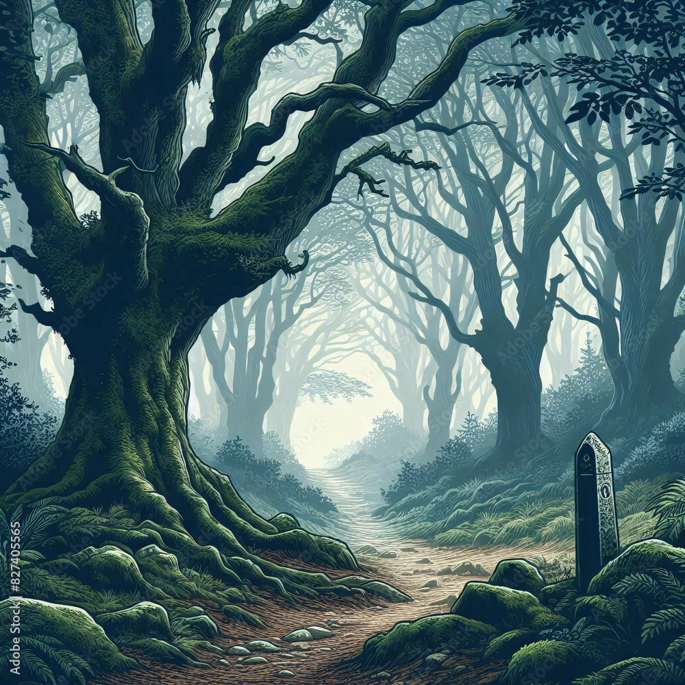 Mysterious forest path with chilling mystic ambience, austere ...