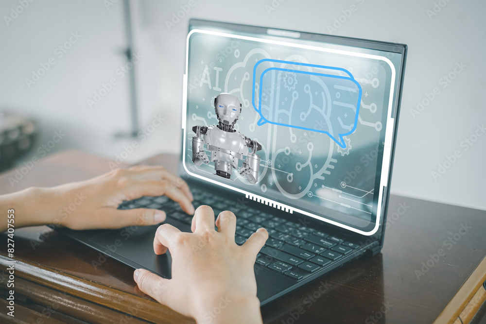 Businessman chat with AI or Artificial Intelligence Suitable for themes ...