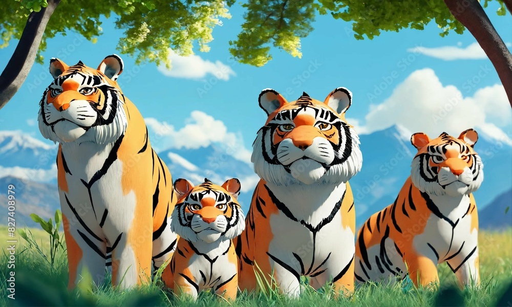 Tiger family photo Stock Illustration | Adobe Stock