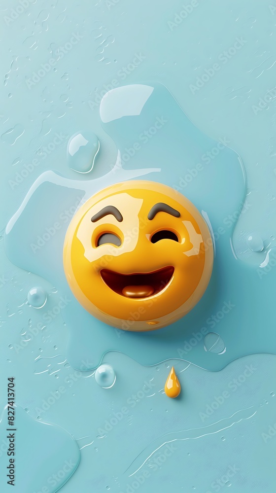 sweating emoji on a light blue background with space for copy The emoji ...