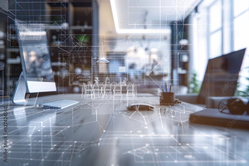 Futuristic Concept: Interior designer with 3D modeling software, in ...