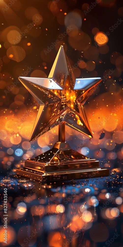 Golden star trophy with sparkling bokeh lights, symbolizing achievement ...
