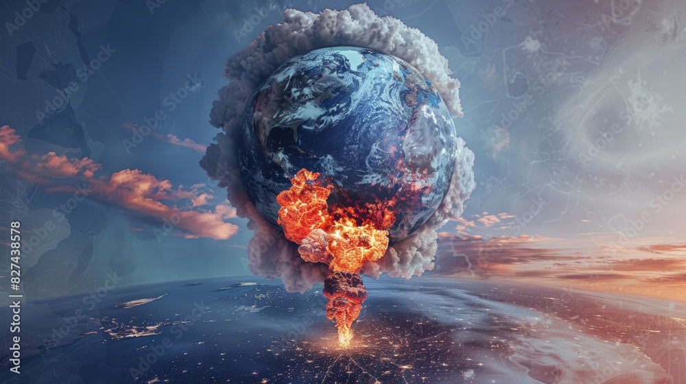 The earth ablaze with fire representing destruction and the ...