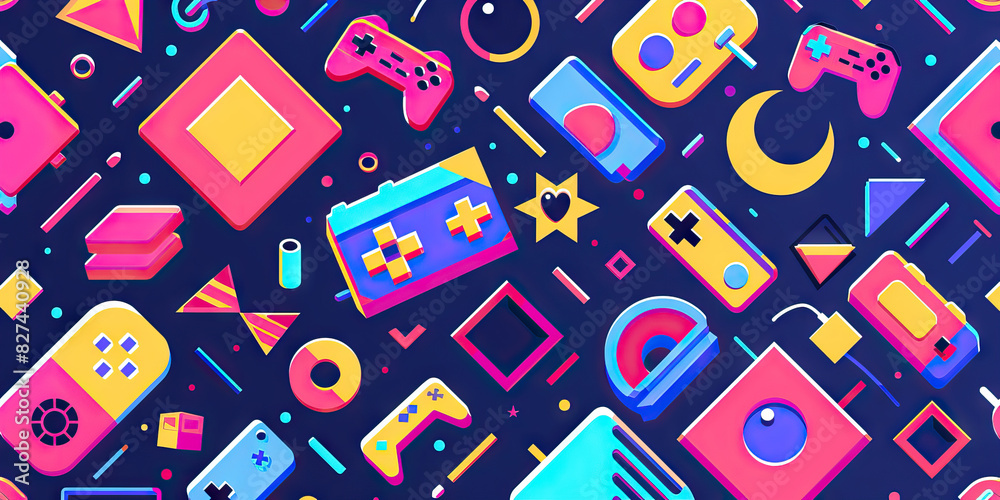 Pixel Play: Pixel art-inspired pattern with simple shapes and bright ...