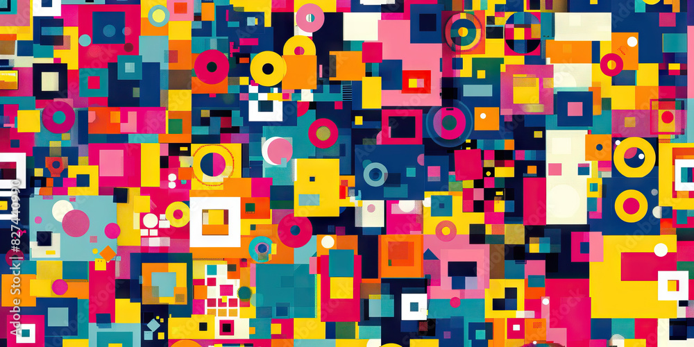 Pixel Play: Pixel art-inspired pattern with simple shapes and bright ...