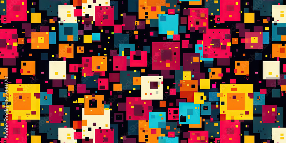 Pixel Play: Pixel art-inspired pattern with simple shapes and bright ...
