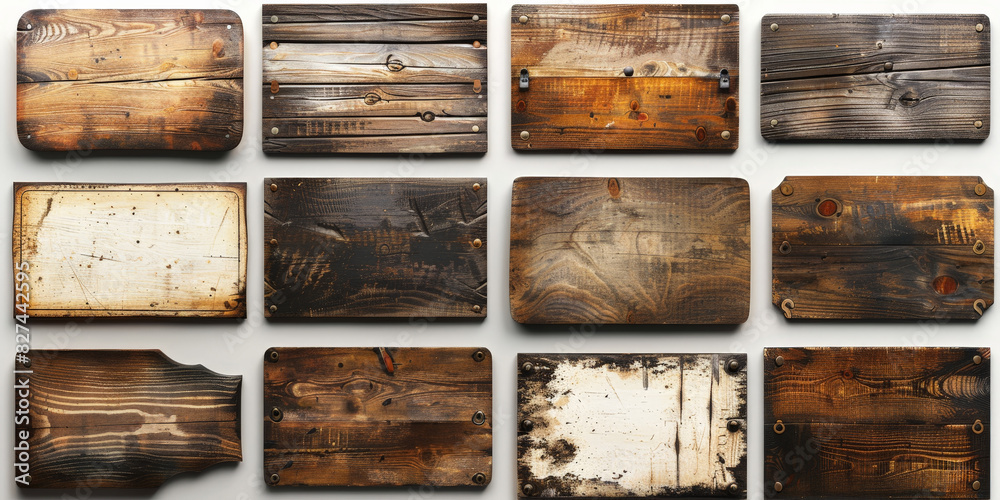 Set of wooden signs with a white background Vintage rustic wooden ...