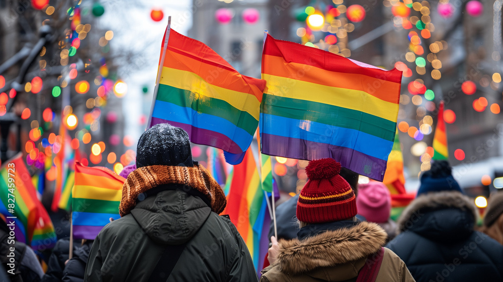 hand holding colorful rainbow gay flag (copy space), symbol of lgbt ...