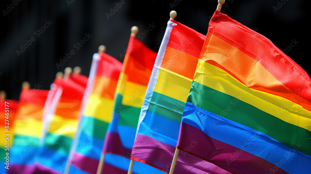 hand holding colorful rainbow gay flag (copy space), symbol of lgbt ...