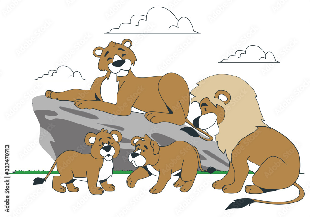 pride of lions resting, relaxed lions, lion family with cubs relaxing ...