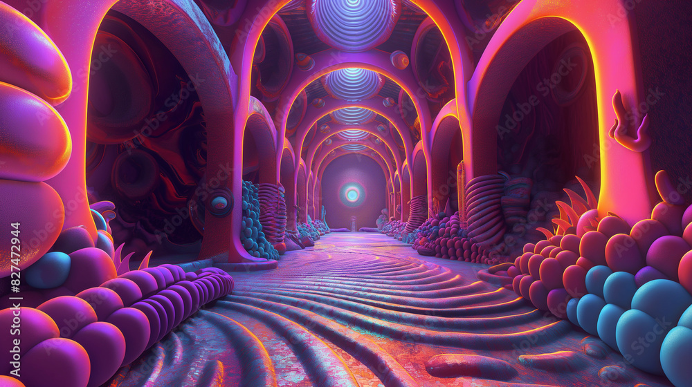 2. **Psychedelic Dreamscape**: Display a vibrant 3D artwork pulsating ...