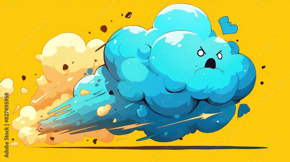 The comic style blue cloud in high speed motion serves as a 2d icon ...