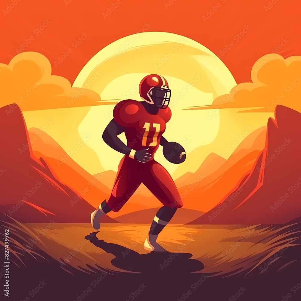 American Football Player with Ball in field,Cartoon quarterback picture ...