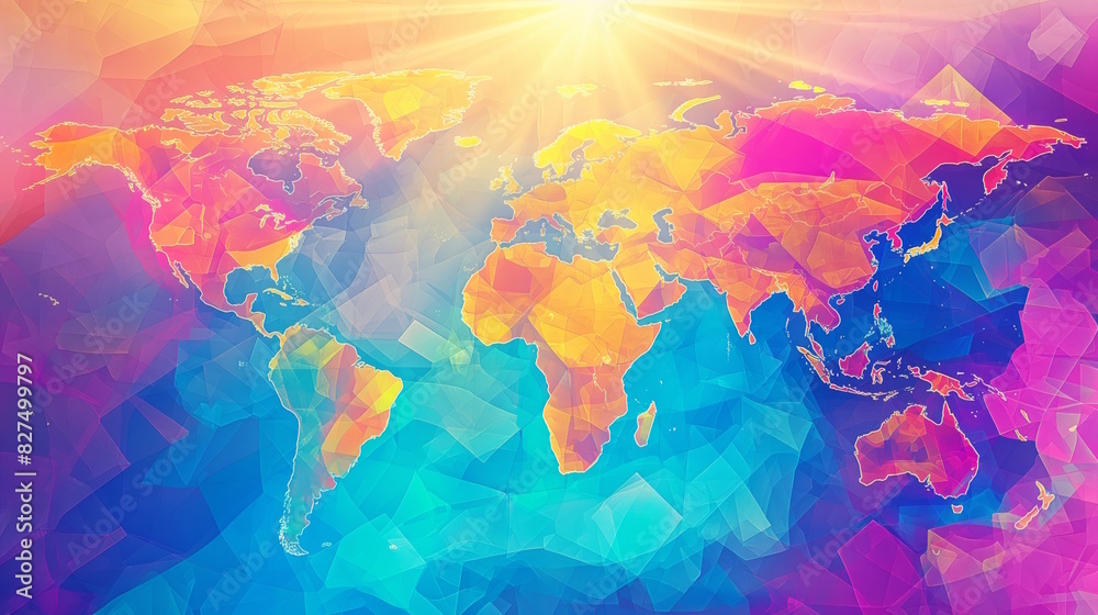 Colorful World Map in Sunlight, concept of UV Safety Global ...
