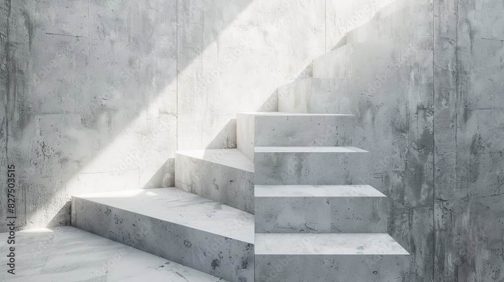 Minimalist concrete stairs with steps ascending, gold coins on each ...