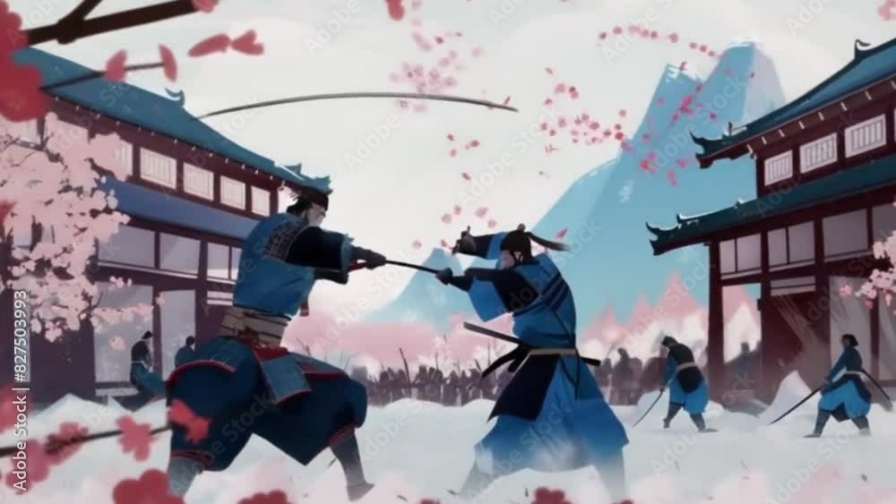 An animation illustrating a dramatic duel between two samurai warriors ...