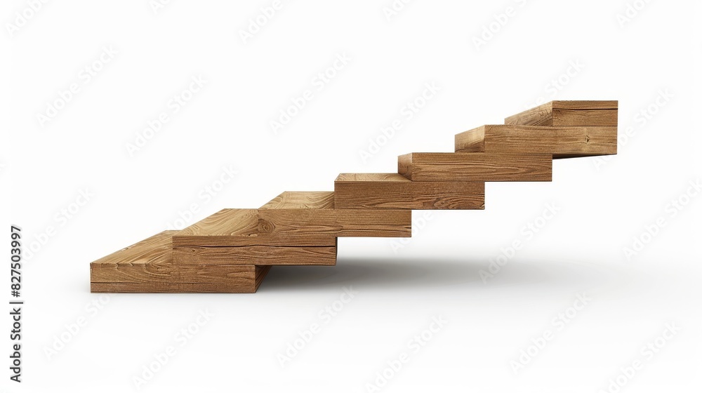 Wooden stairs with collapsing steps, a person falling down, isolated on ...