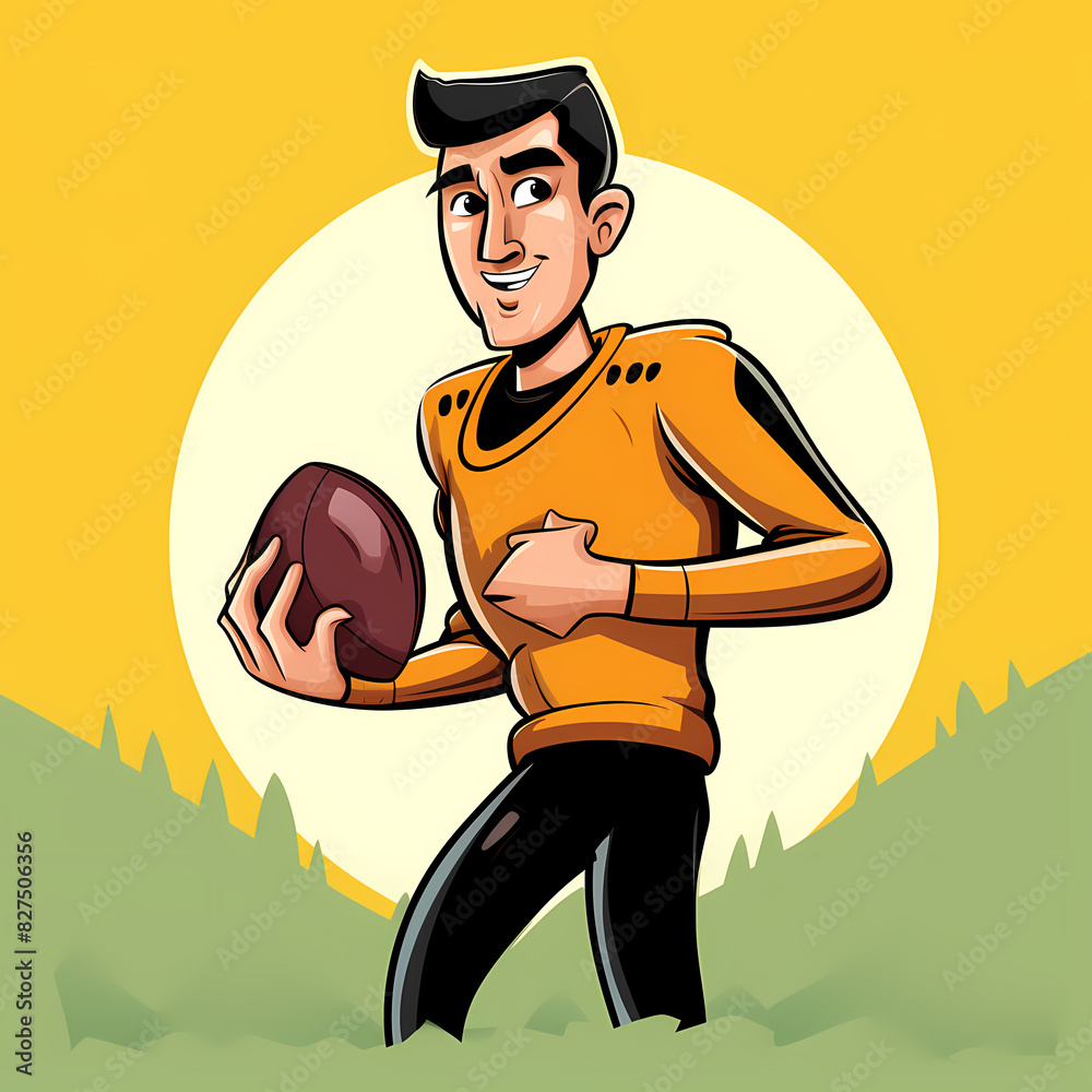 American Football Player with Ball in field,Cartoon quarterback picture ...